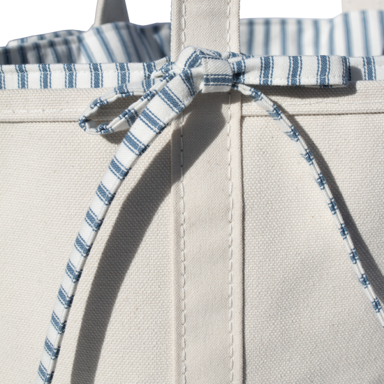 Medium Tie-On Liner - Blue Ticking Stripe - Bow Ties – Casa de Telas